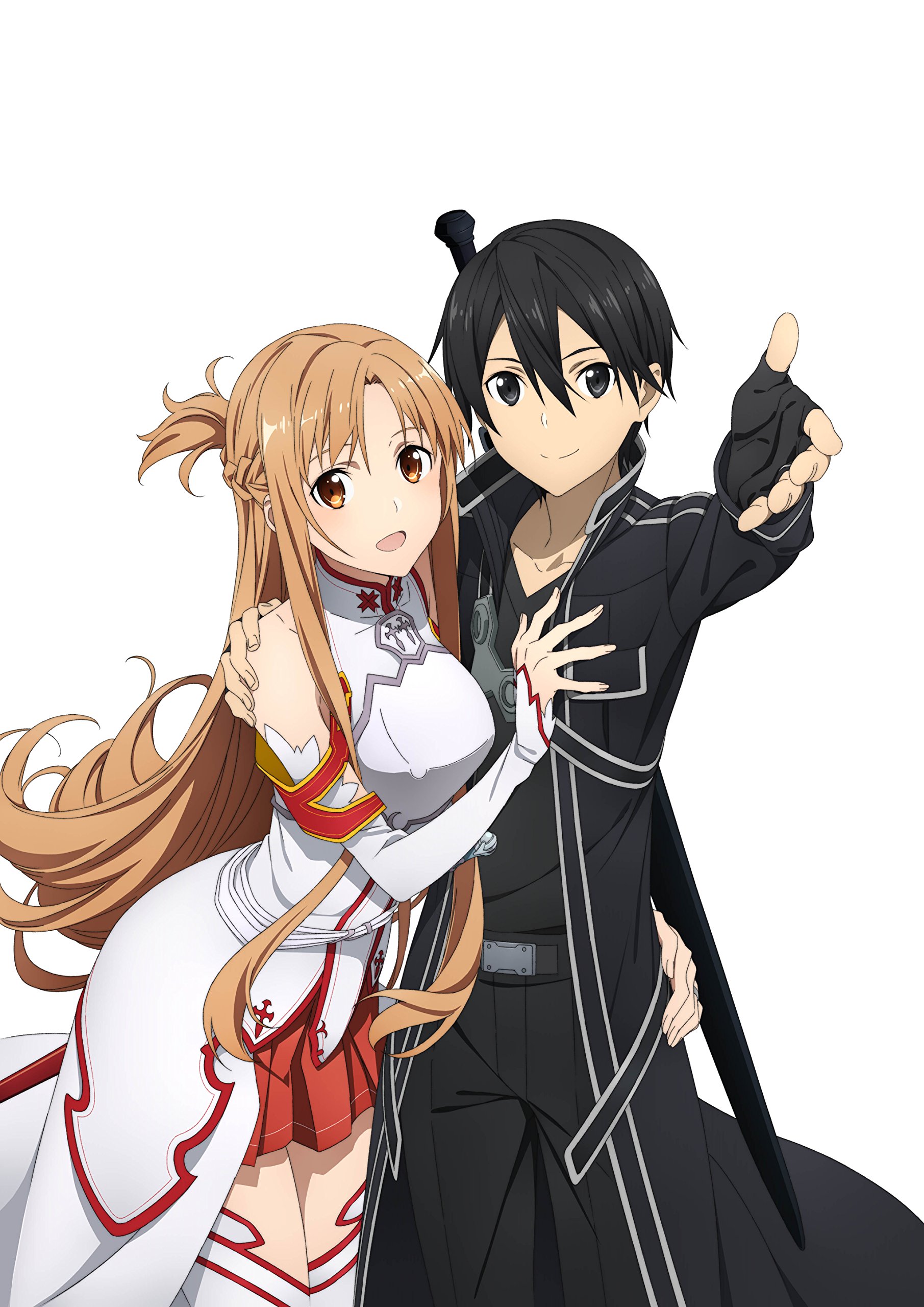 Safebooru - 1boy 1girl :d absurdres asuna (sao) black eyes black gloves black hair black pants ...